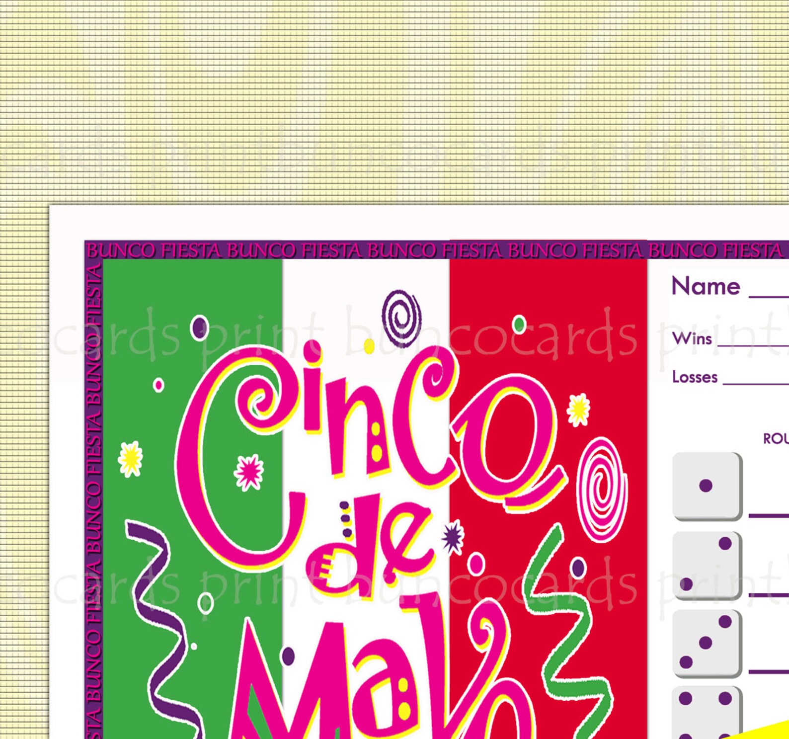 Printable Cinco de Mayo Fiesta Bunco Cards Set Custom Bunko | Etsy