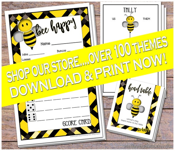 Bee Happy Themed Bunco Scorecards Bunko Tally Sheets Dice | Etsy