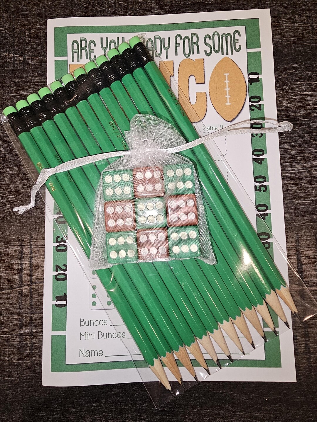 Football Bunco Dice/pencil Set of 9 Dice and 12 Sharpened Pencils for ...