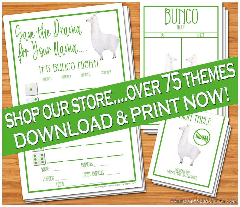 Printable Bunco Set Save the Drama Llama Fall Complete Custom Set Bunco ...