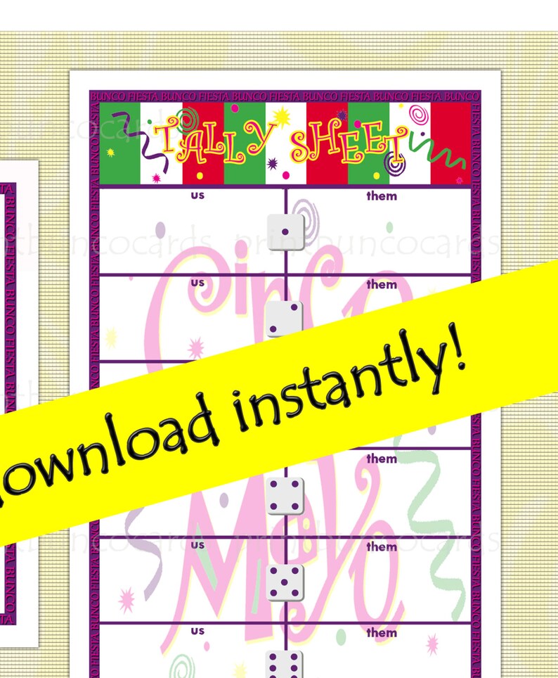 Printable Cinco de Mayo Fiesta Bunco Cards Set Custom Bunko | Etsy