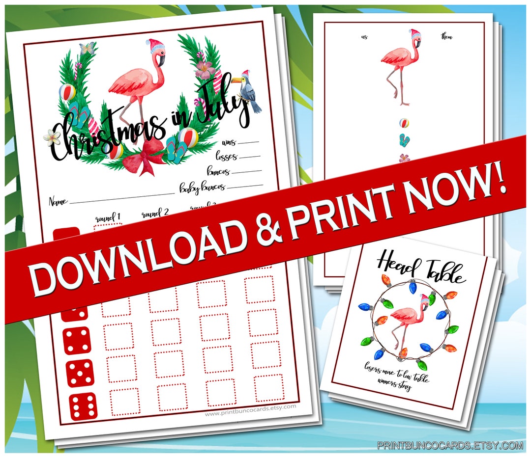 Printable Christmas in July Bunco Cards Bunko Scorecards Score Sheets ...