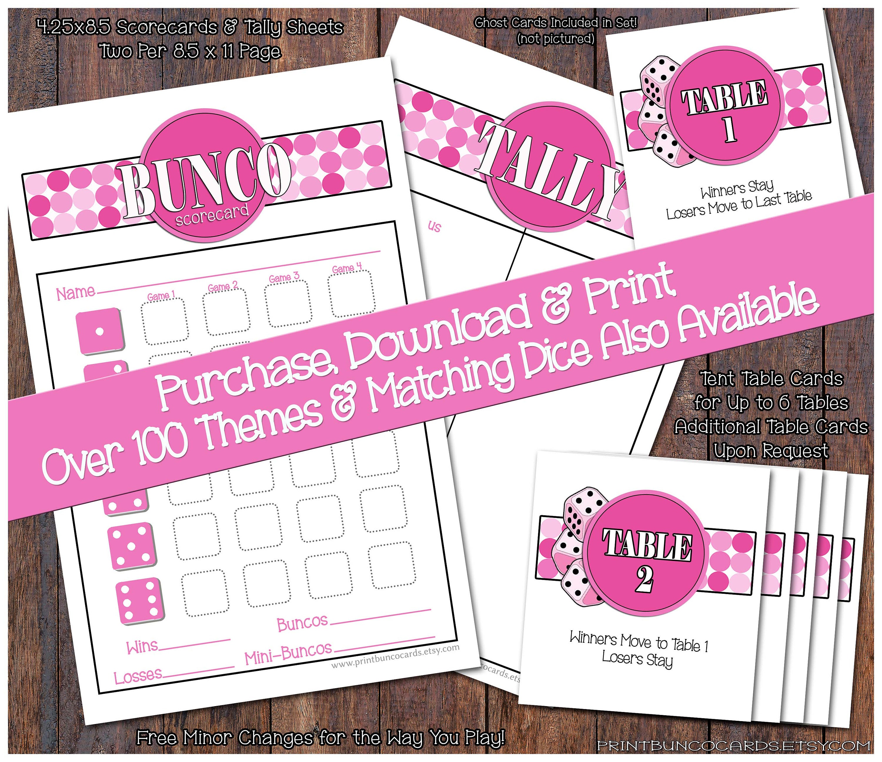 Fun Pink Dot Printable Bunco Card Set Bunko Printable Free Minor ...