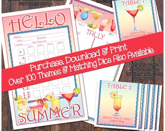 Printable Bunco Cards HELLO SUMMER Bunko Scorecards Score - Etsy
