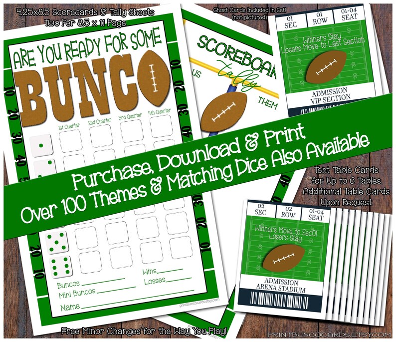 Printable Football Game Day Bunco Set: Scorecards & Table Cards ...
