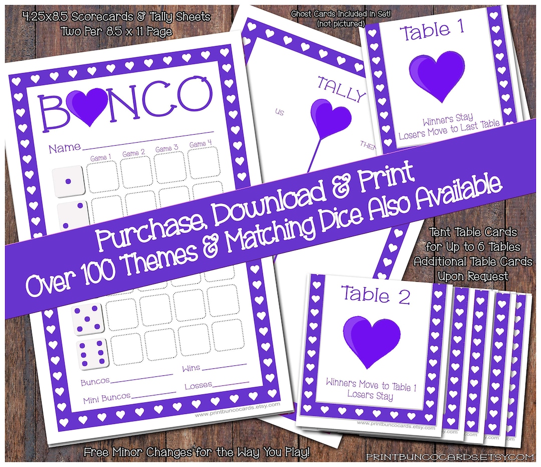 Hearts Valentines Printable Bunco Set-complete Bunco Set-bunco Card ...