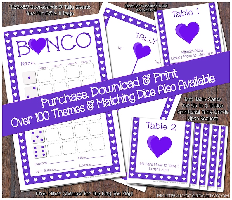 Hearts Valentines Printable Bunco Set-complete Bunco Set-bunco Card ...