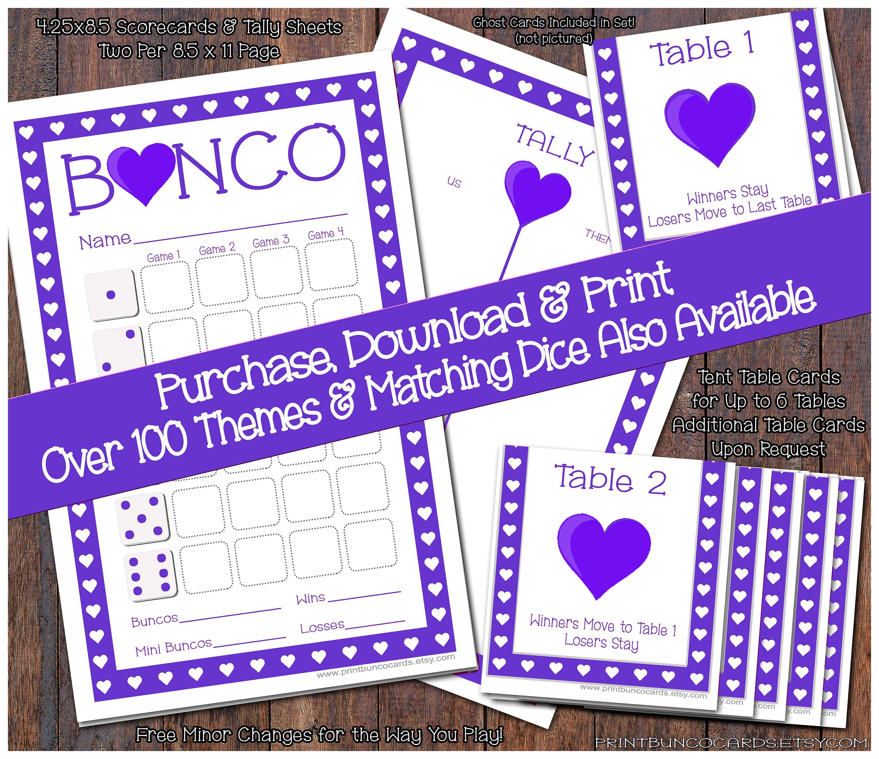Hearts Valentines Printable Bunco Set-complete Bunco Set-bunco Card ...