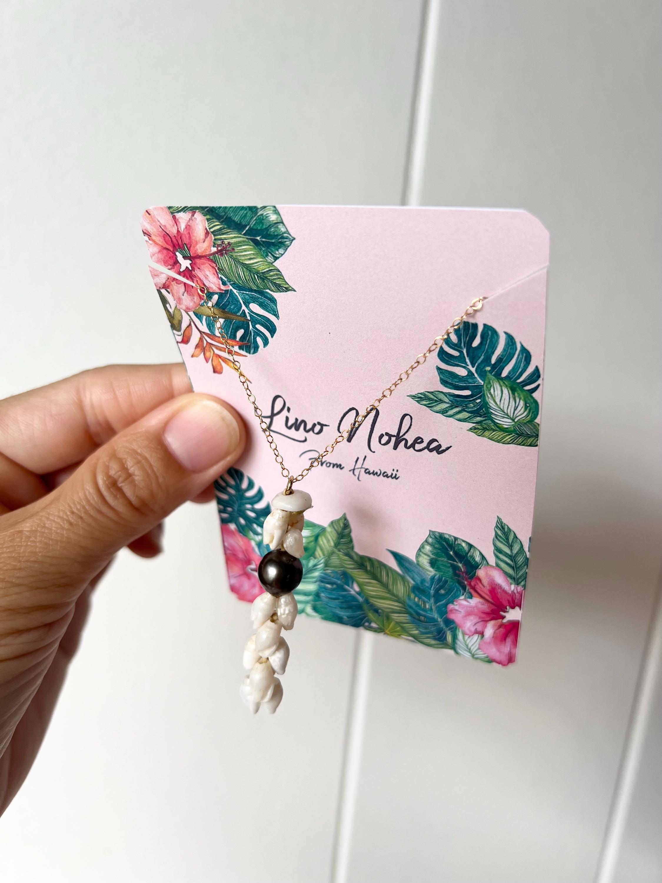 Niihau Shell Necklace, Niihau Shell Momi, Tahitian Pearl, 14K Gold ...