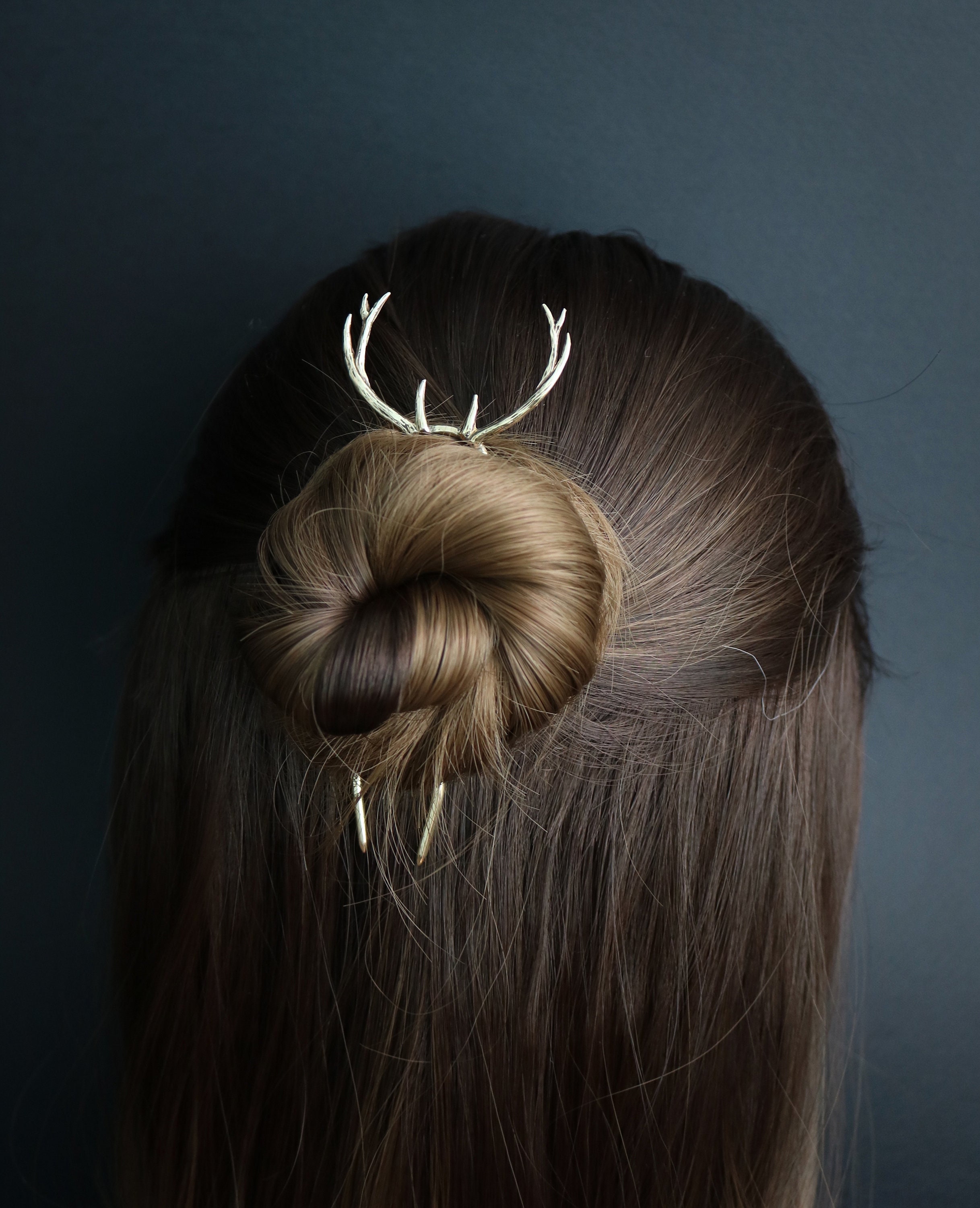 Deer Antler Hair Pin for Long Hair. Brass Hair Comb With Deer Horns. Hair Fork. Wiccan Jewelry. Gift for Girl Friend Gift for Witchy Girl Etsy