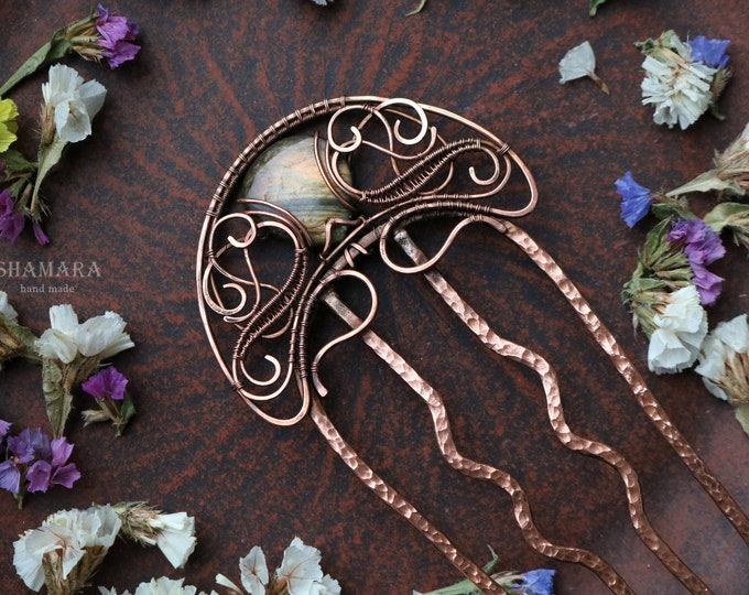 Copper Comb for Long Hair Wirewrapped Hair Fork Gift for - Etsy