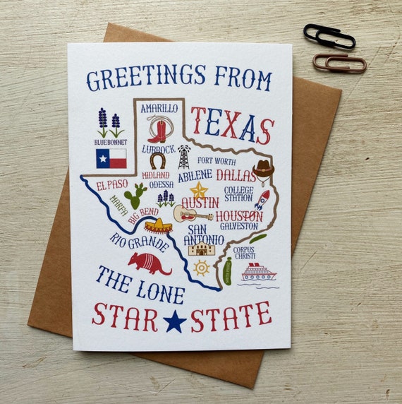 Texas Landmarks Greeting Card | Etsy