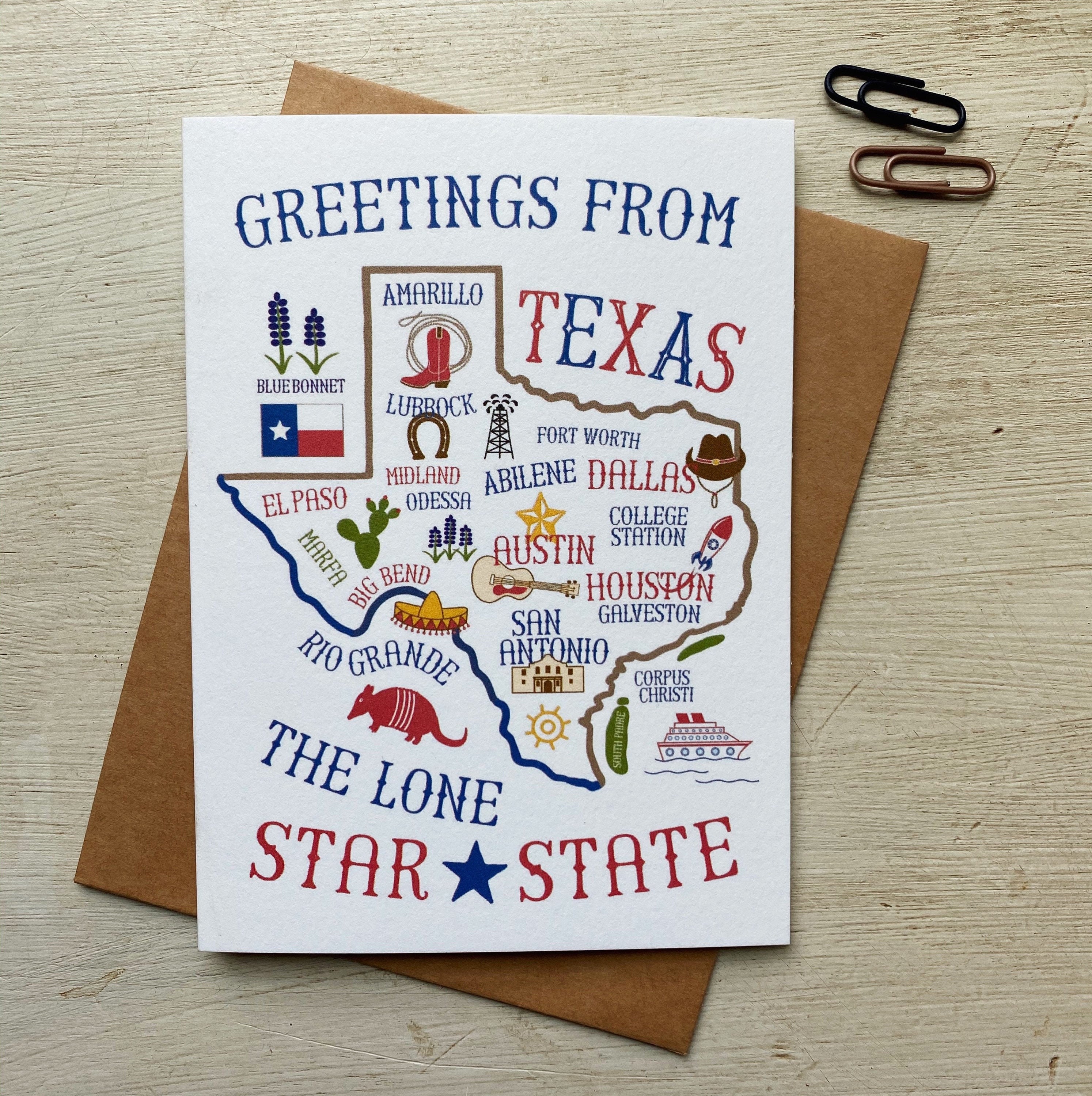 Texas Landmarks Greeting Card - Etsy