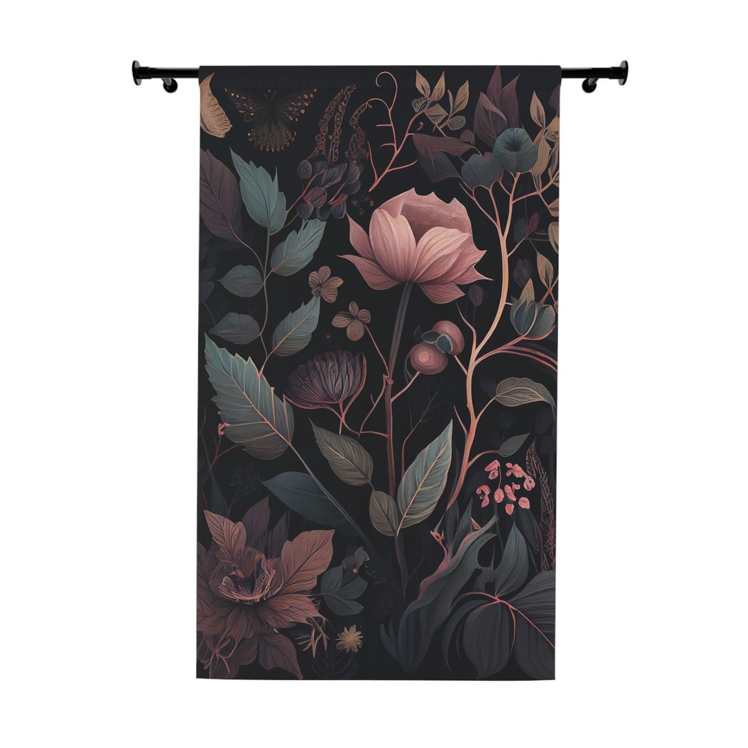 Botanical Bliss Dark Floral Window Drapes - Blackout Design - Etsy