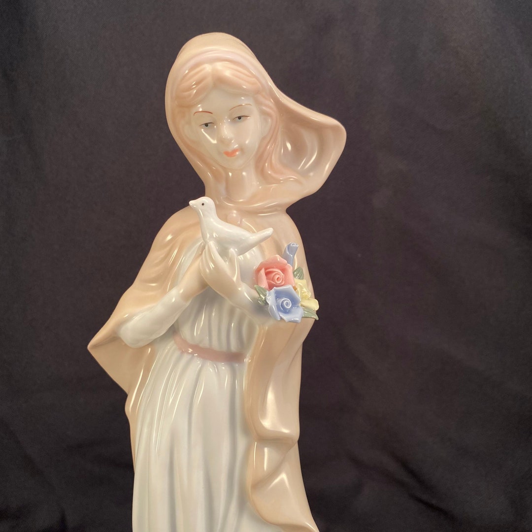 Porcelain Sculpture Mid-century Woman Holding Dove Statue, Vintage Art ...