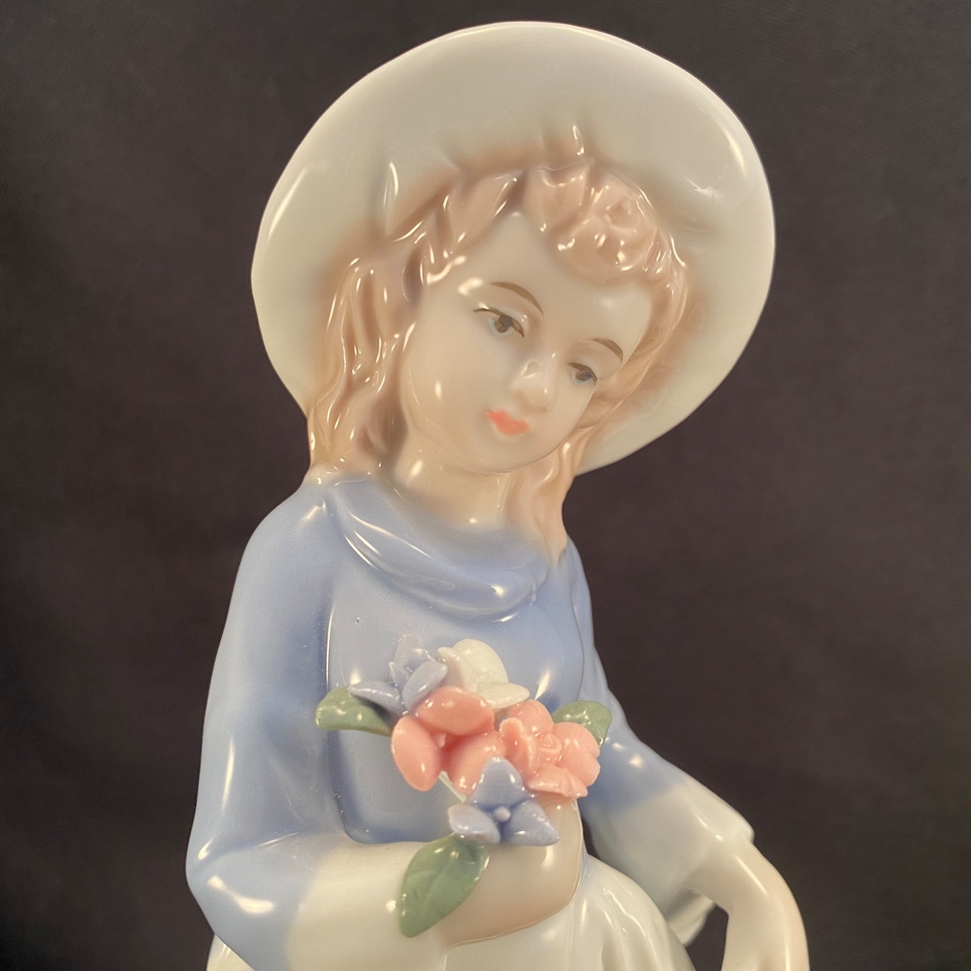 Porcelain Girl With Flower Bouquet Figurine, Vintage Girl Statue ...