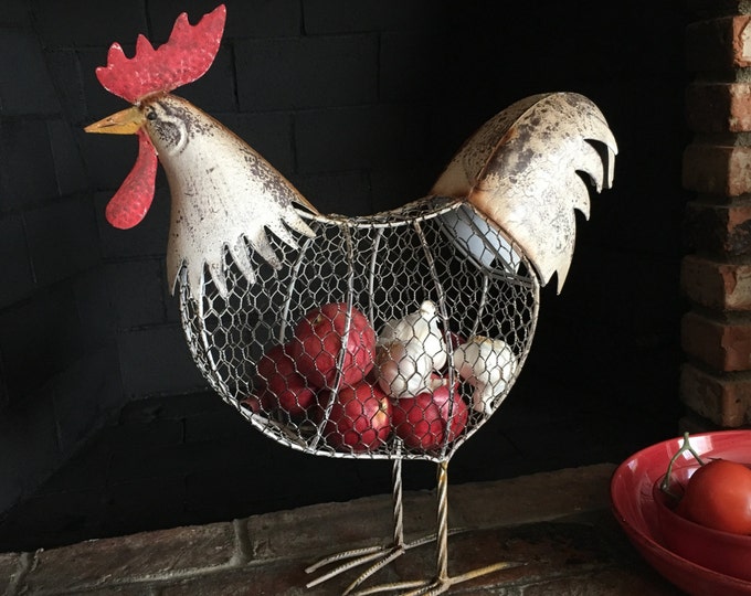 Metal Farmhouse Rooster Basket Decorative Cottage Chic Garlic or Onion ...