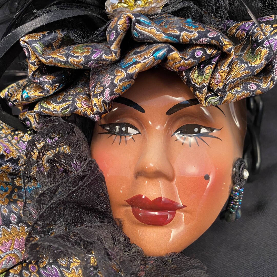 Ceramic Wall Face Mask Woman With Ostridge Feather Hat and Collar, Wall ...