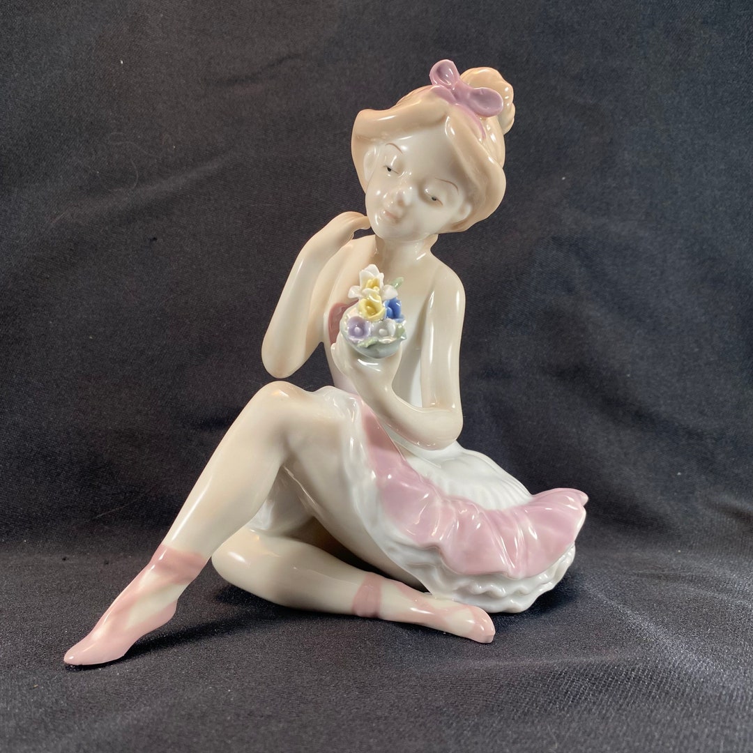 Porcelain Ballerina Figurine 1980s Ballet Dancer With Flowers Etsy