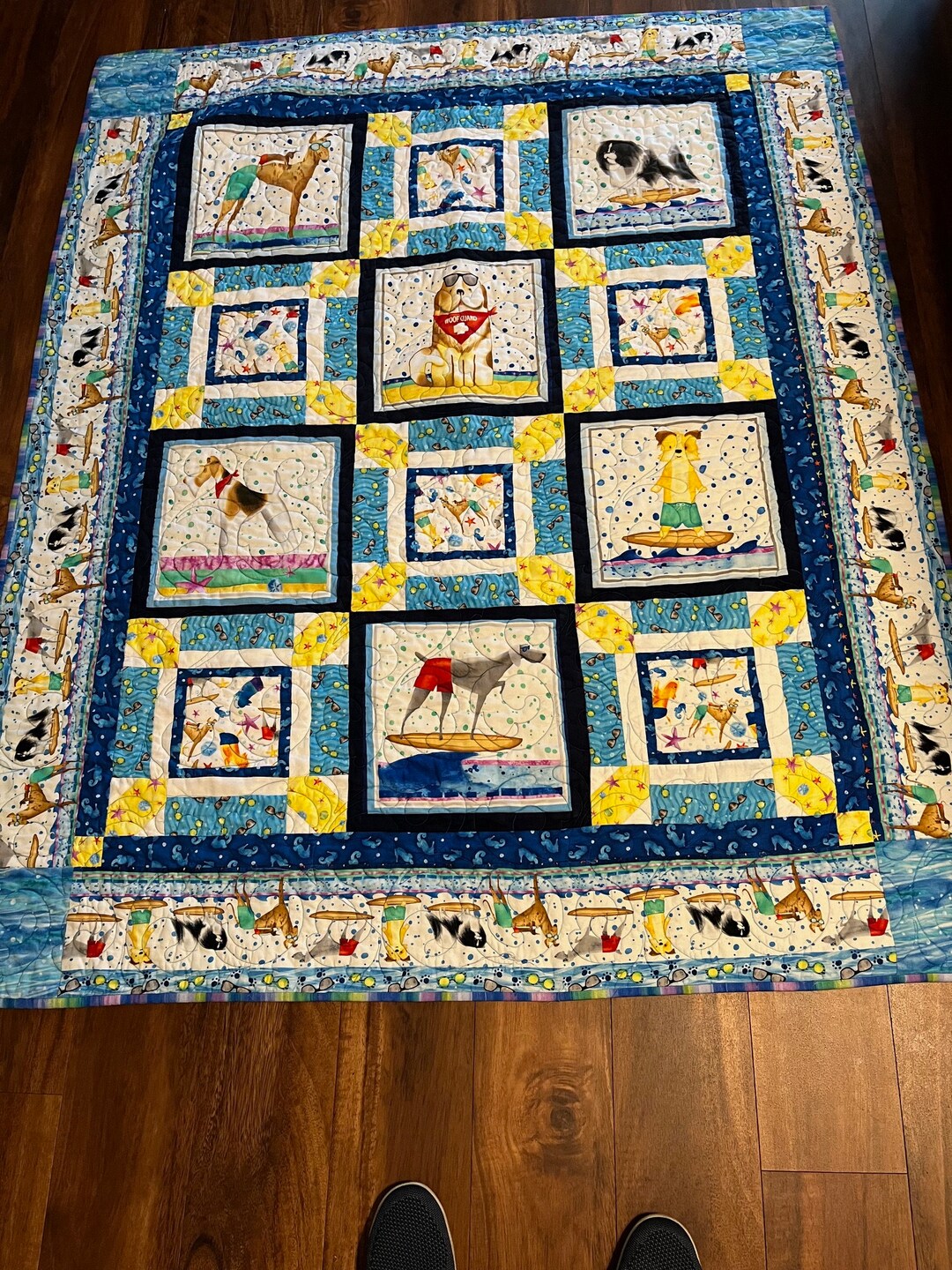Surfing Dogs Quilt, Hand Made, Professional Quilting, Great Summer ...
