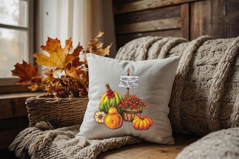 Welcome to Fall" Cross Stitch Pattern PDF – Autumn Pumpkins, Mums ...