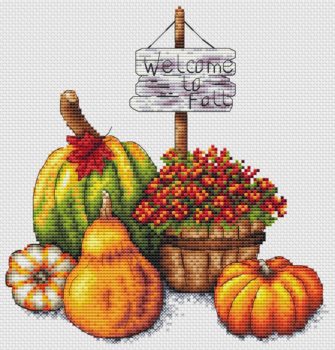 Welcome to Fall" Cross Stitch Pattern PDF – Autumn Pumpkins, Mums ...