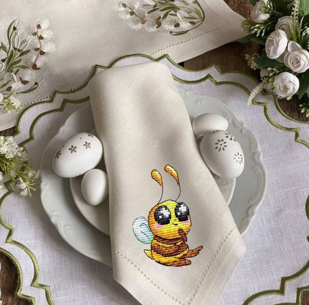 Shy Bee Cross Stitch Pattern | Cute Kawaii Bee PDF | Modern Embroidery ...
