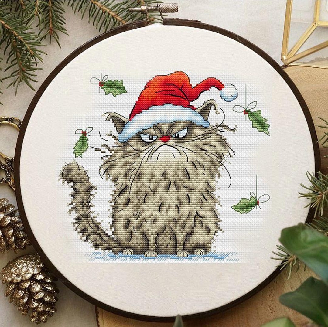 Christmas Grumpy Cat Cross Stitch Pattern | Holiday Cat PDF Design - Etsy
