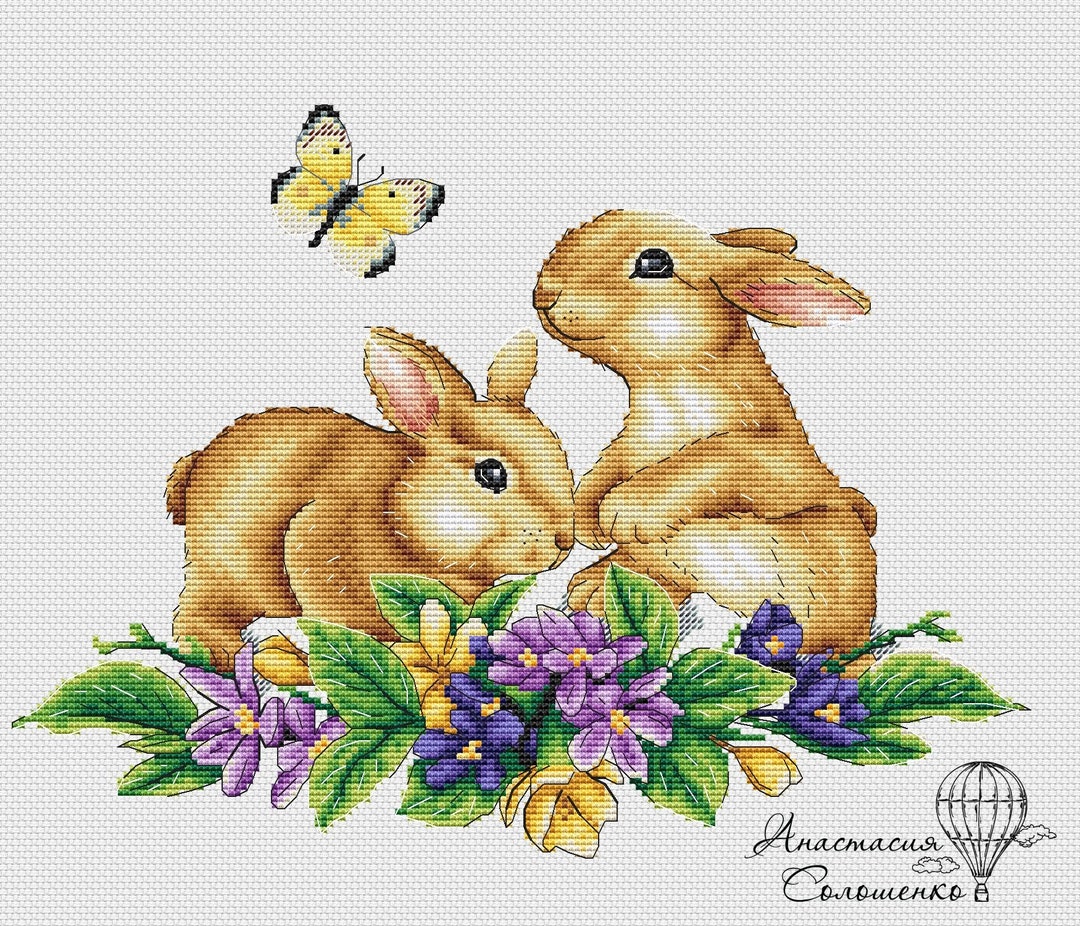 Cross Stitch Pattern "rabbits" DMC Cross Stitch Chart Needlepoint ...