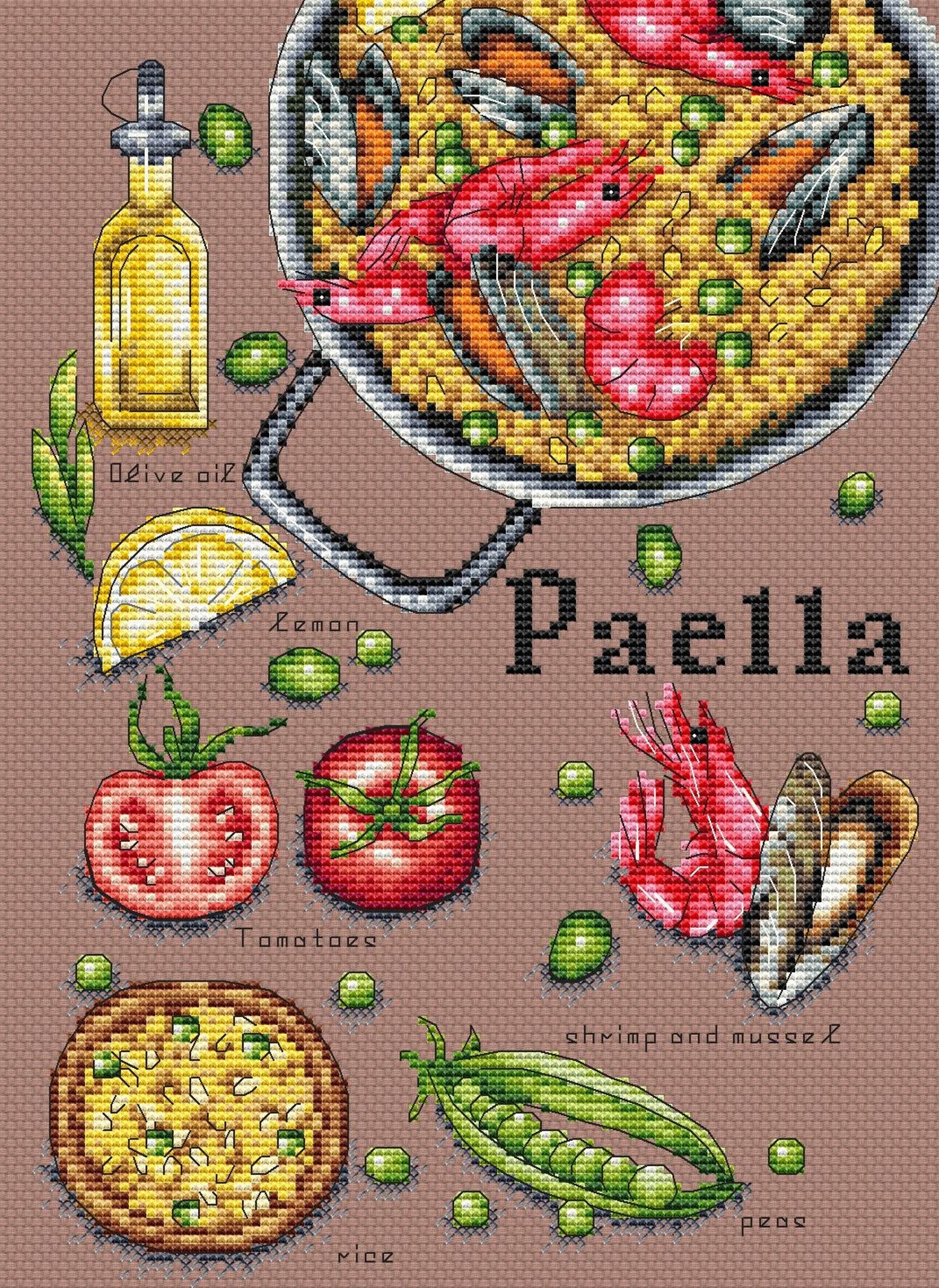 Cross Stitch Pattern "paella" DMC Cross Stitch Chart Needlepoint ...