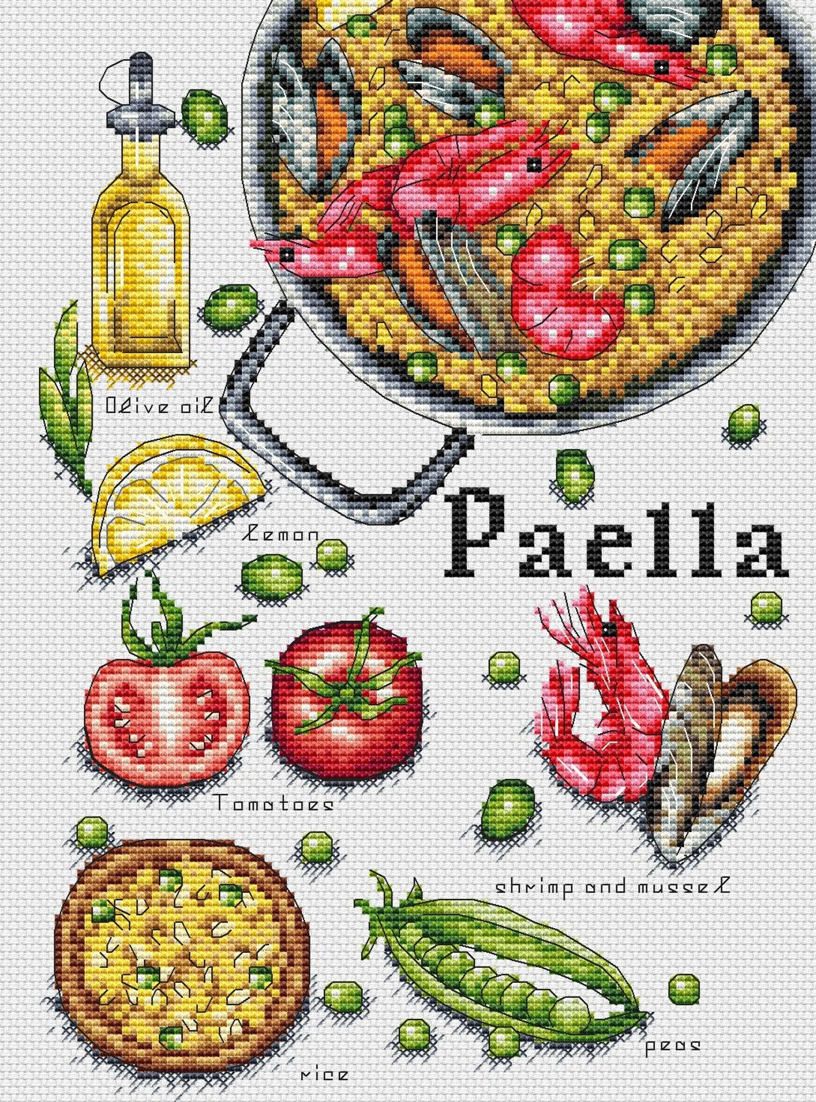 Cross Stitch Pattern "paella" DMC Cross Stitch Chart Needlepoint ...