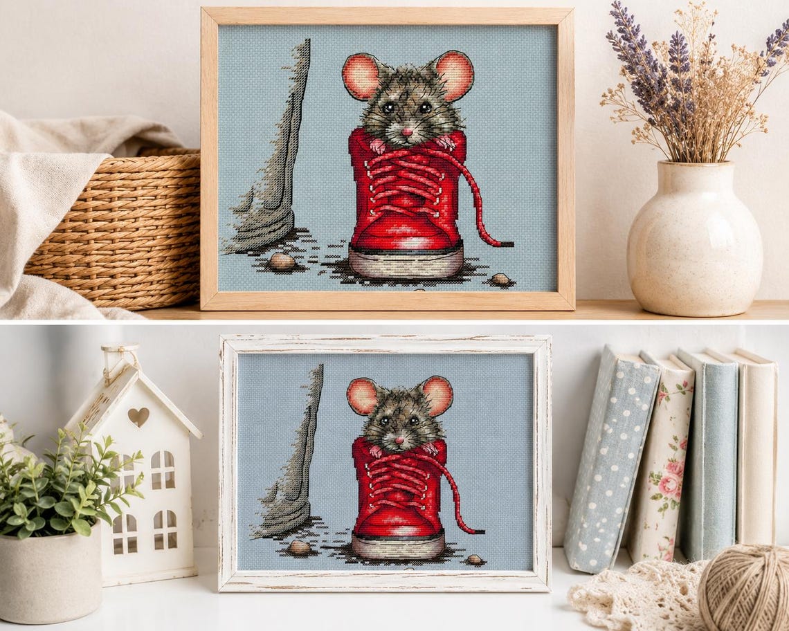 Cute Mouse in Sneaker Cross Stitch Pattern PDF, Funny Mouse Embroidery ...