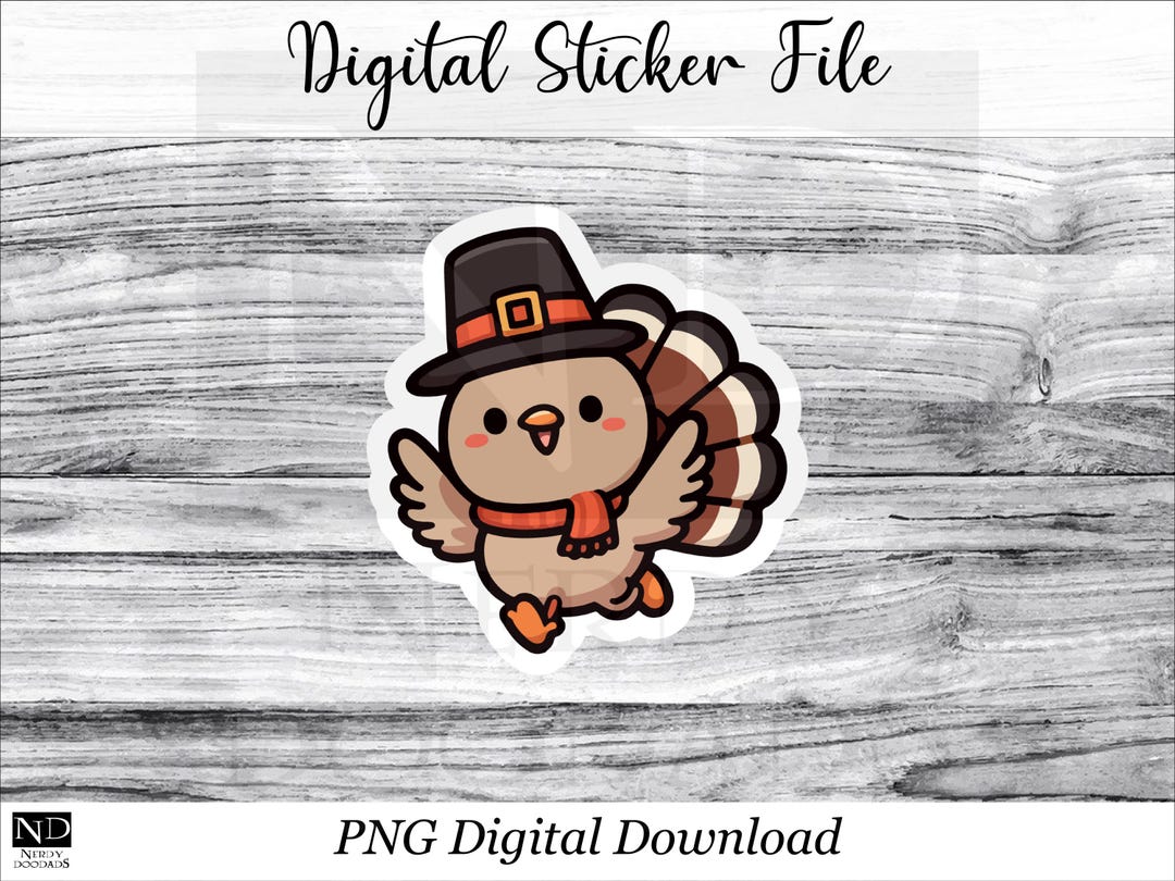 Cute Thanksgiving Sticker, Digital Turkey Sticker, Digital Thanksgiving ...