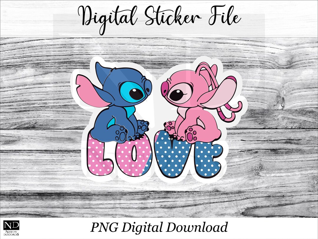 Stitch and Angel Love Digital Sticker, Stitch and Angel Digital ...
