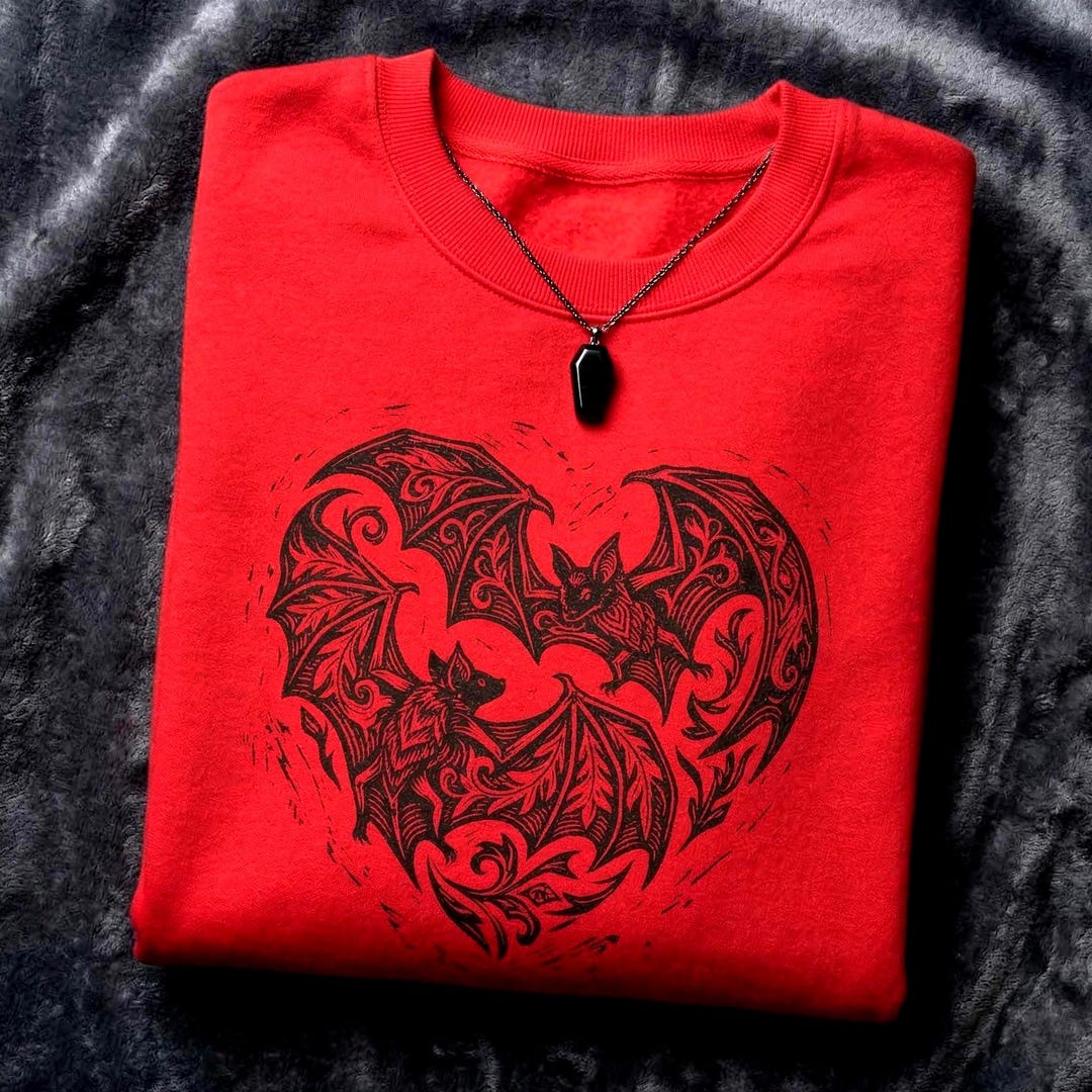 Vampire Bat Heart Sweatshirt: Gothic Linocut Pullover - Etsy