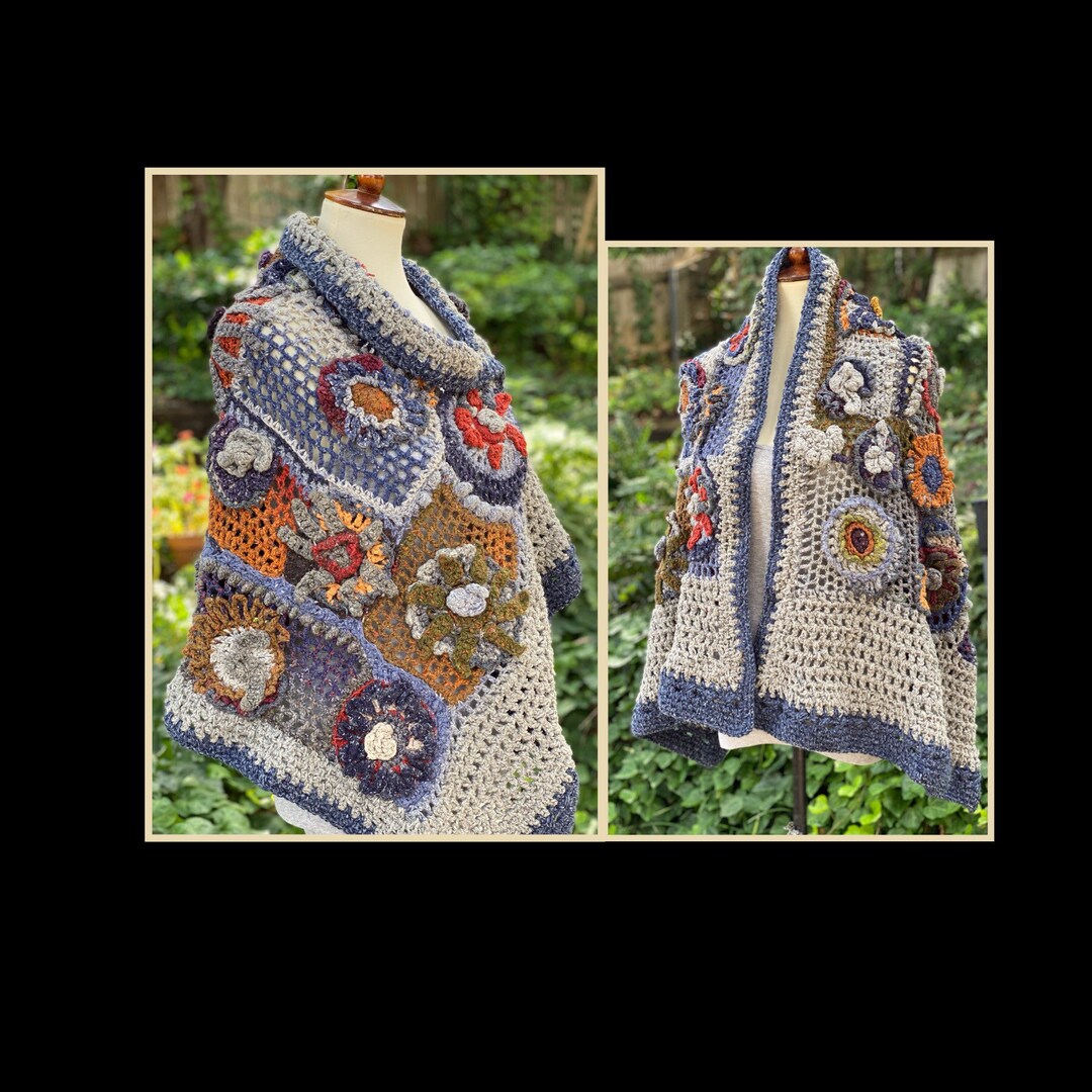 Fall Freeform Crochet Wrap Made From Variety of Complementary - Etsy
