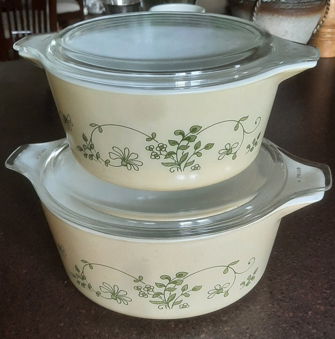 Vintage Pyrex Shenandoah 2 Piece Set Covered Mixing Bowl & Lids 474 B ...