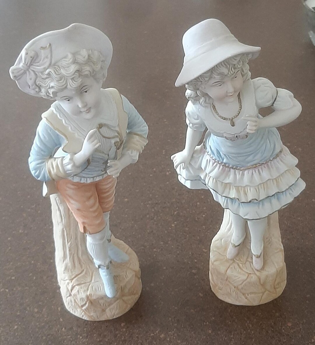 Antique French Provincial Style Pair of Hand Painted Bisque Porcelain ...