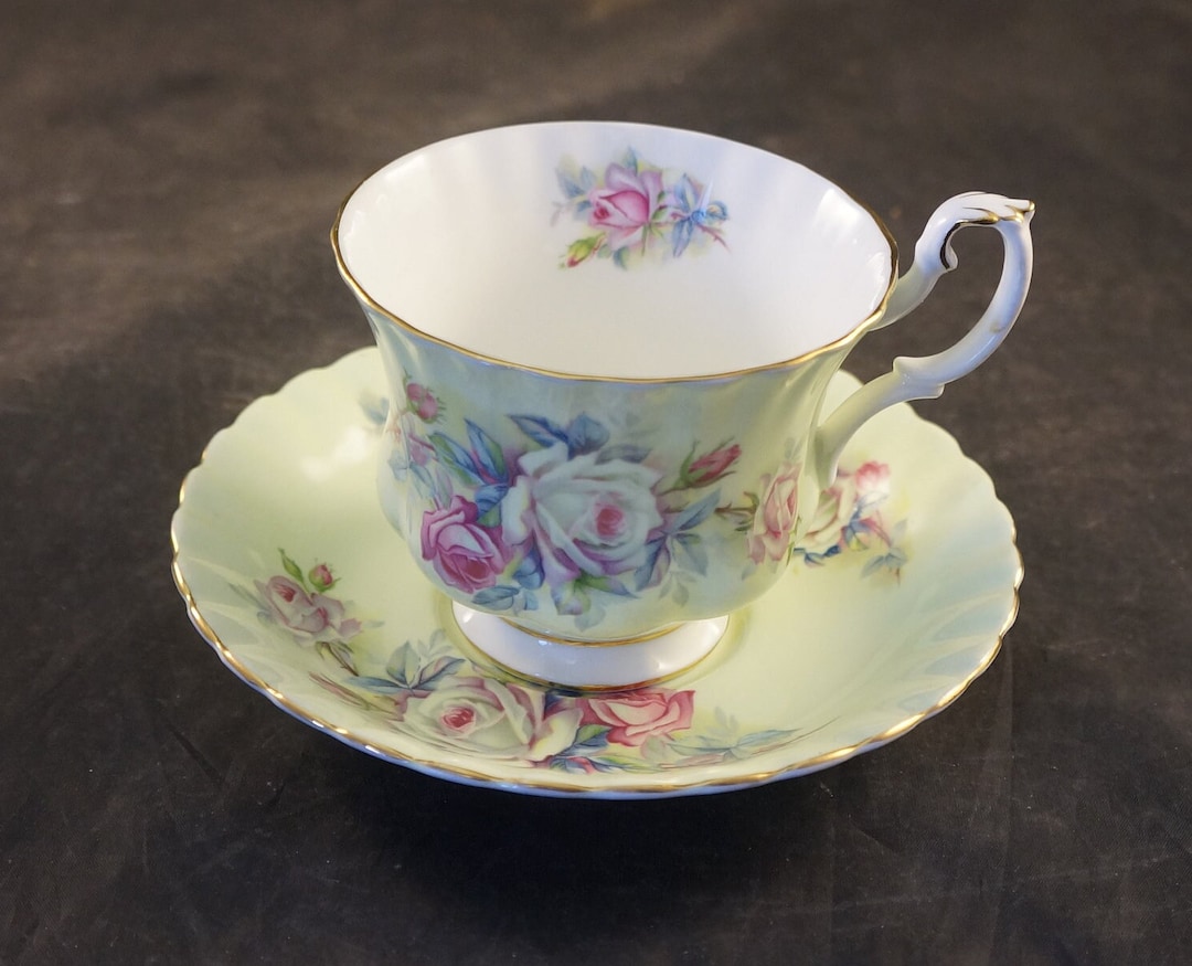 Royal Albert Fine Bone China Roses on Yellow Cup and Saucer - Etsy