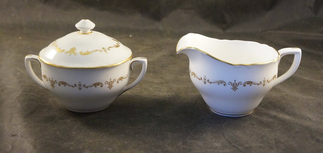 Royal Worcester Fine Bone China Cream and Covered Sugar Gold Chantilly ...