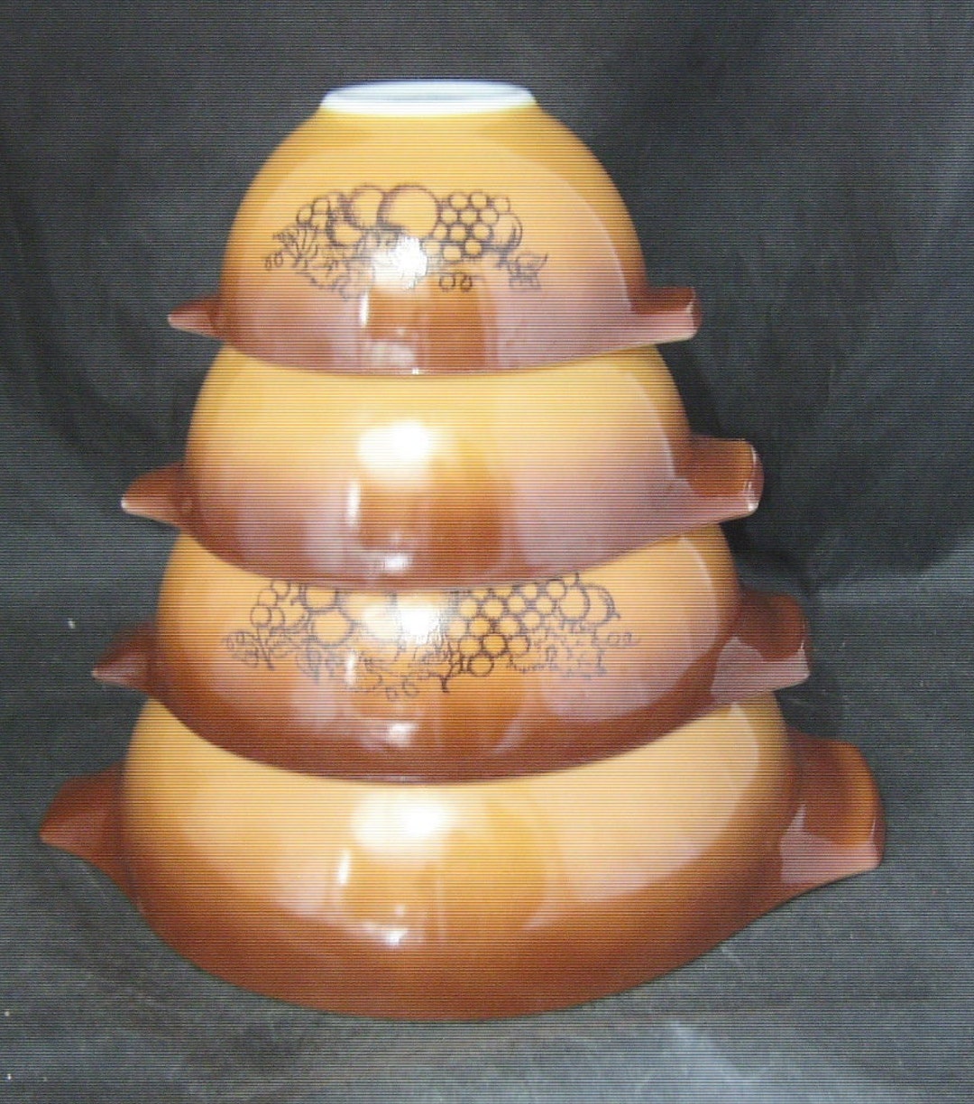 Pyrex 4 Cinderella Nesting Bowls in the Brown Old Orchard Pattern 441 ...