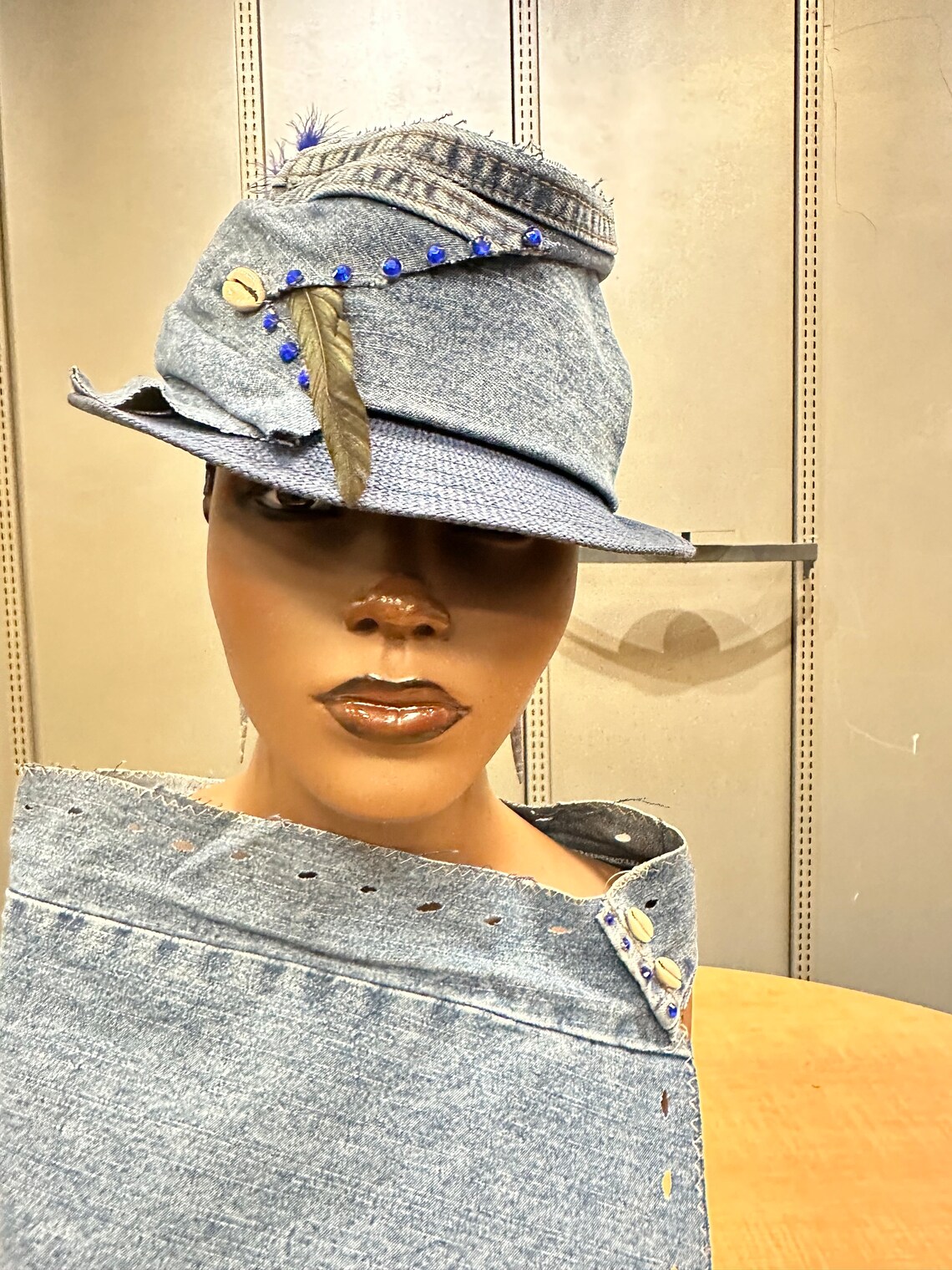 Denim Fedora Hat and Scarf , Denim Hat, Blue Denim Hat and Collar ...