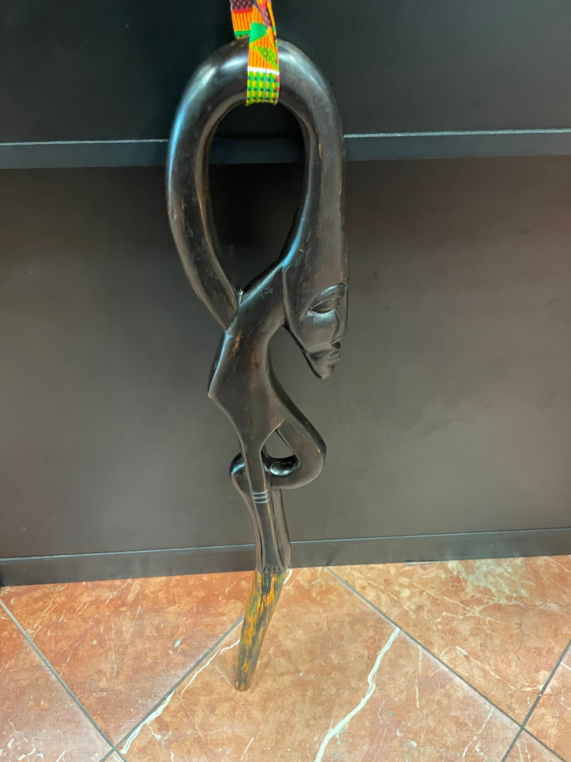 Sankofa Cane , African Cane , Wooden Cane , Ethnic Cane, Tribal Cane ...