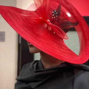 Ruby Red Summer Hat, Red Church Hat, Red Bridal Hat , Tea Party Hat ...