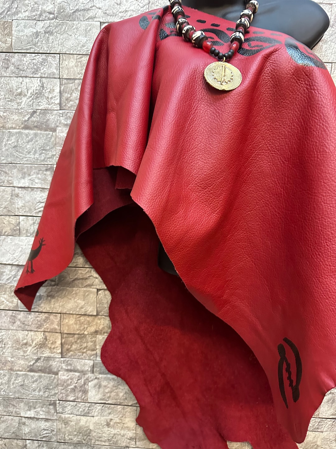 Red Leather Shrug, Res Leather Poncho, Res Leather Cape - Etsy