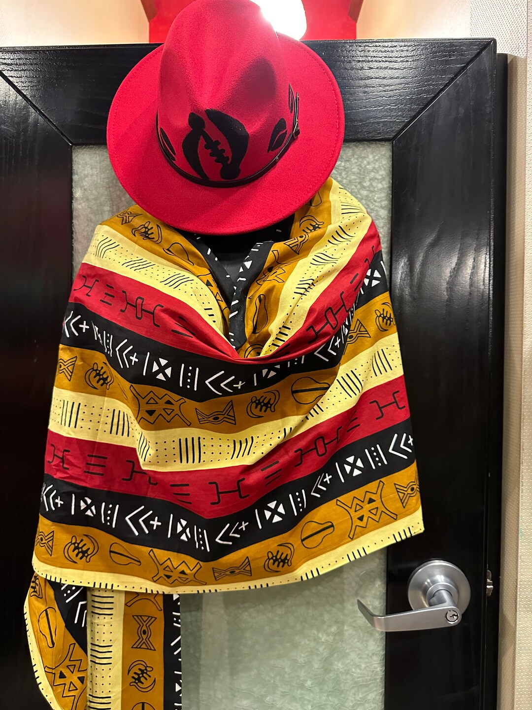 Red Fedora Hat and Scarf, African Red Hat Adrinka Scarf, Gyname Felt ...