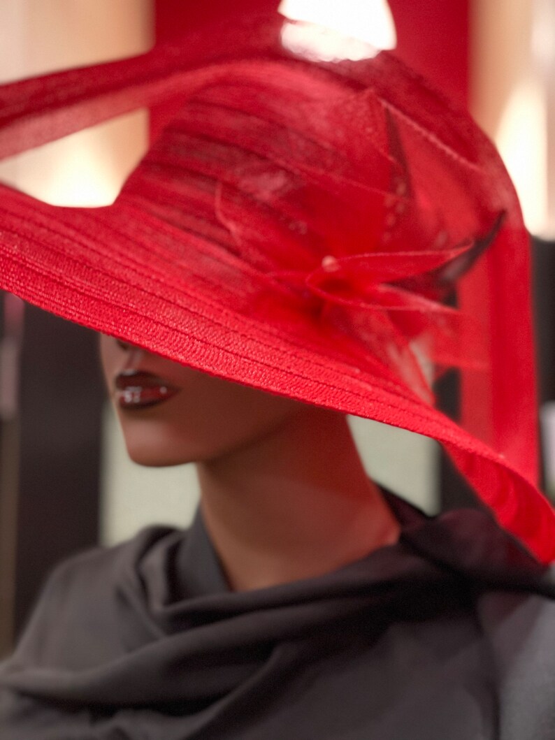 Ruby Red Summer Hat Red Church Hat Red Bridal Hat Tea - Etsy
