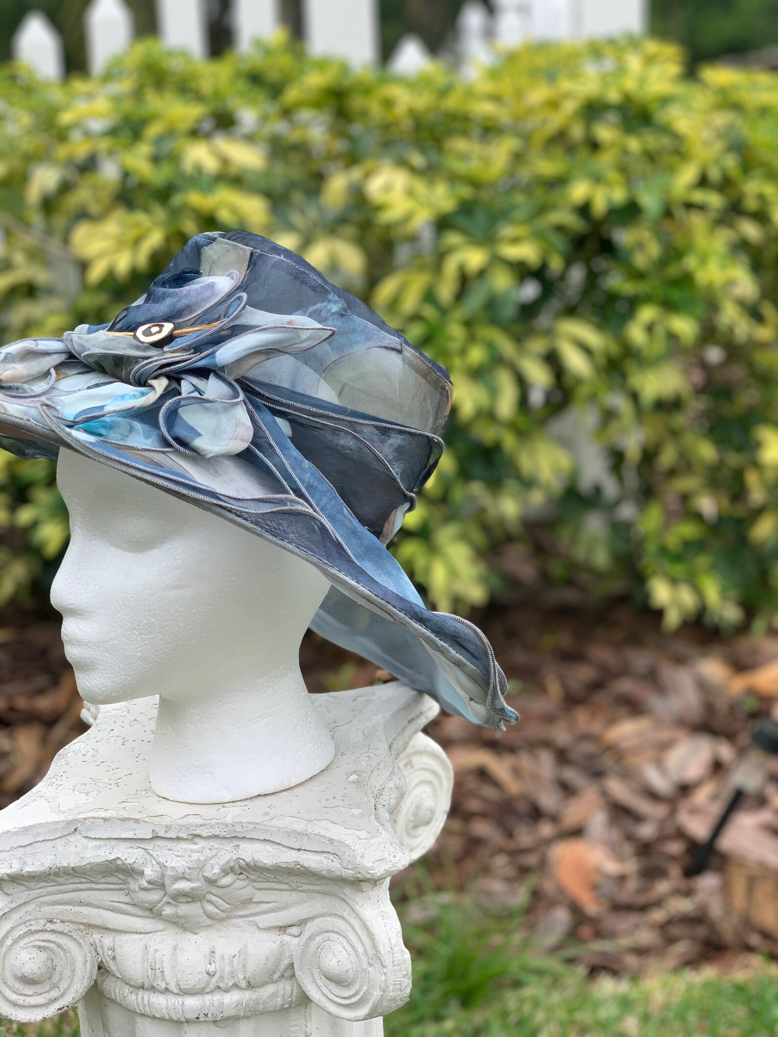 Blue Wide Brim Hat, Sun Hat, Wedding Hat, Morhers Day Hat, Cruise Hat ...