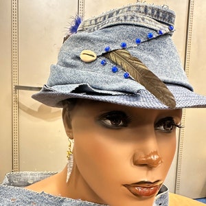 Denim Fedora Hat and Scarf , Denim Hat, Blue Denim Hat and Collar ...