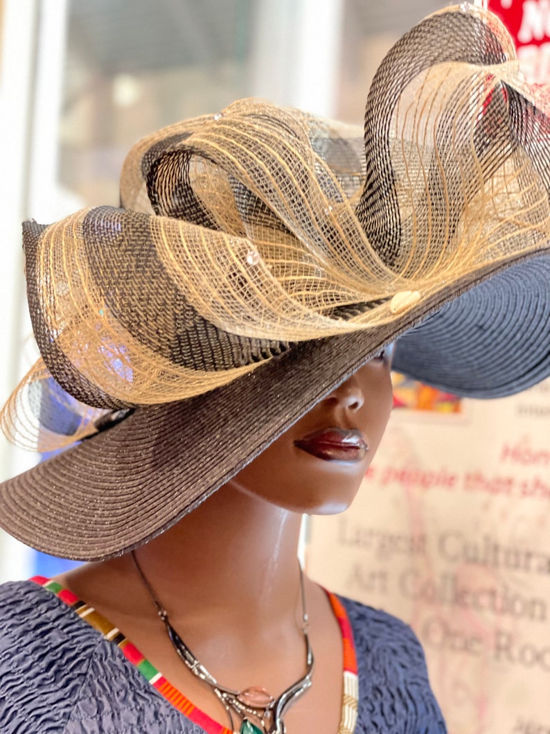 Black and Gold Large Brim Hat, African Bridal Hat , Ethnic Hat , Exotic ...